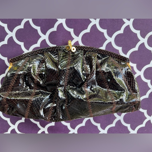 Susan Gail | Bags | Womens Susan Gail Snakeskin Brown New Clutch Bag ...